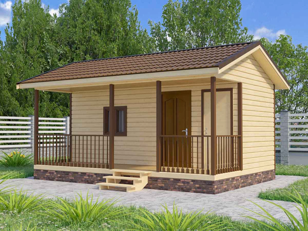 Каркасный дачный домик с террасой Кедр 2 КТ 4х6 Площадь 24 м² с